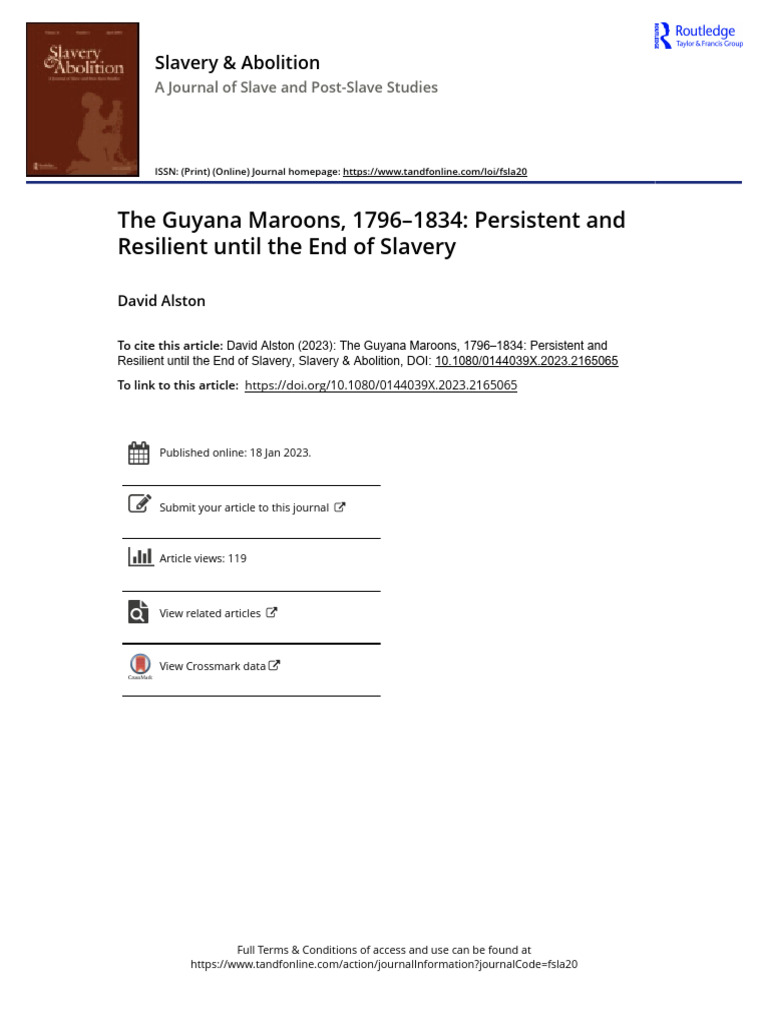The Guyana Maroons 1796 1834 Persistent and Resilient Until The End of ...