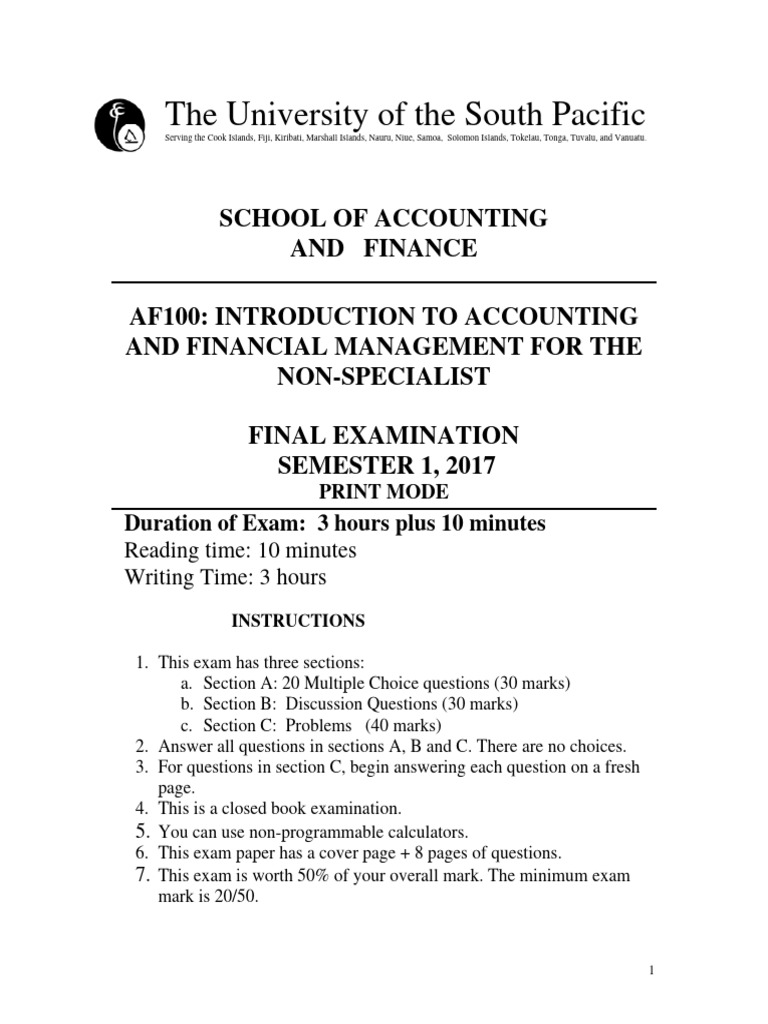 Accounting Exam: Intro to Finance 2017 | PDF | Financial Accounting ...