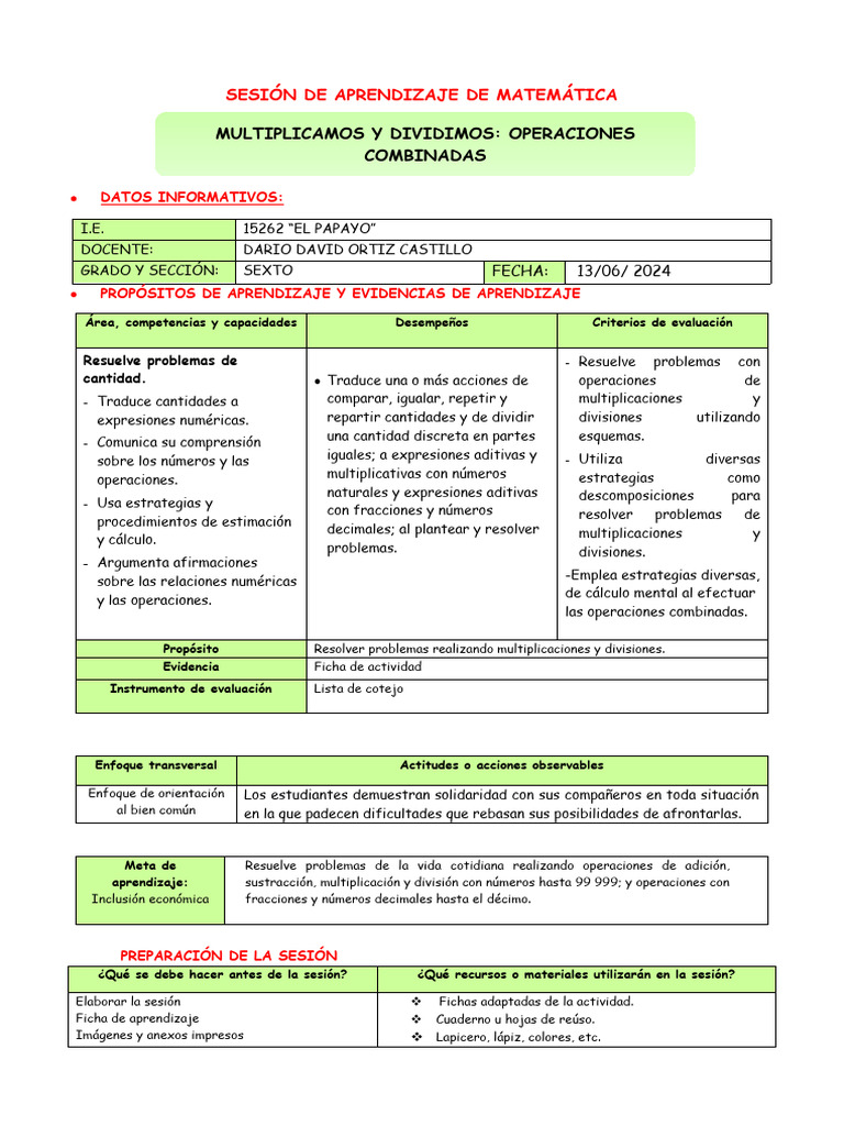 Ses-Juev-Mat-Multiplicamos y Dividimos | PDF | Aprendizaje | Evaluación