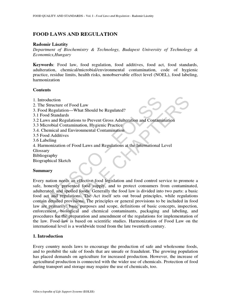 Food Law and Regulations | PDF | Food Safety