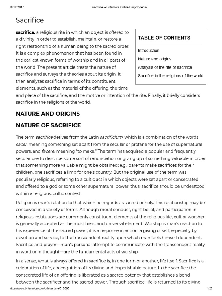 Sacrifice - Britannica Online Encyclopedia | PDF | Deities | Sacrifice