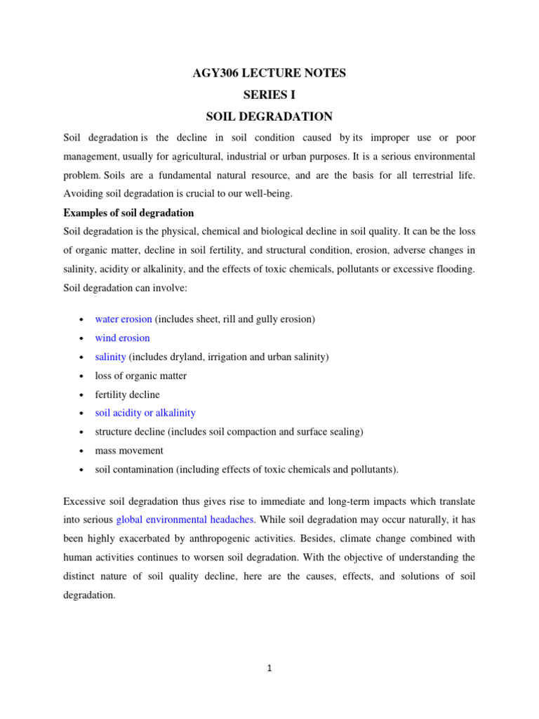 Soil Degradation Lecture Notes | PDF | Soil | Environmental Degradation