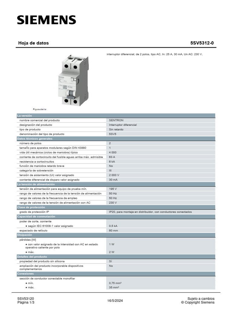 5SV53120 Datasheet Es | PDF | Electromagnetismo | Electricidad