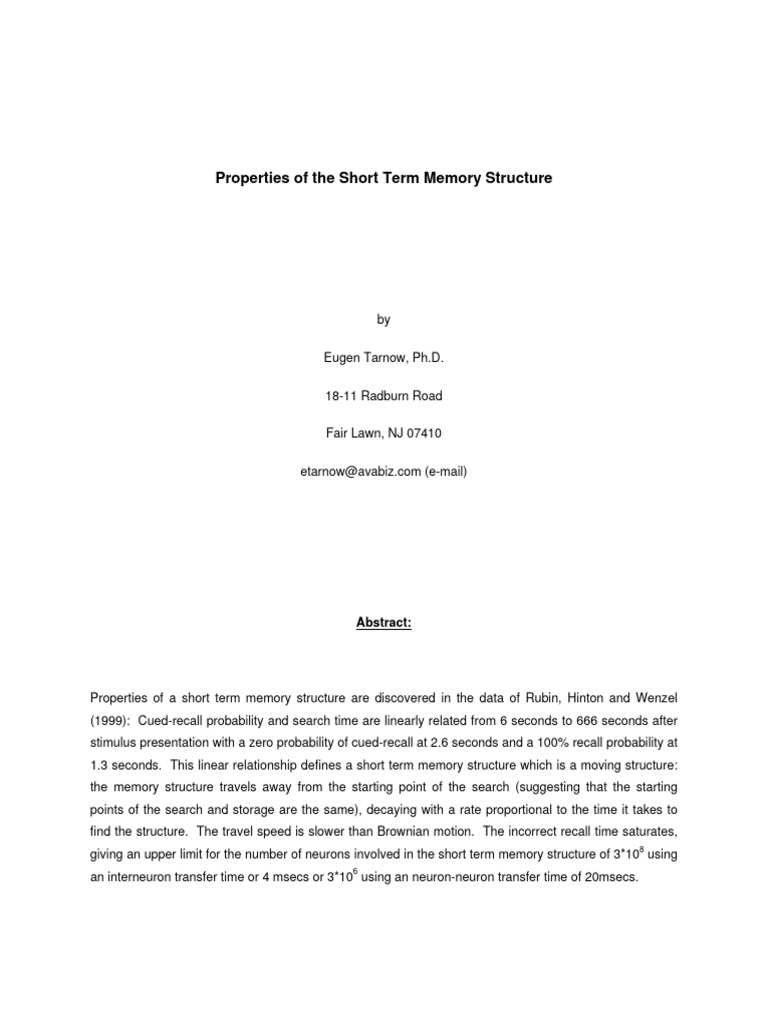 Short Term Memory Structure Analysis | PDF | Mental Chronometry | Memory
