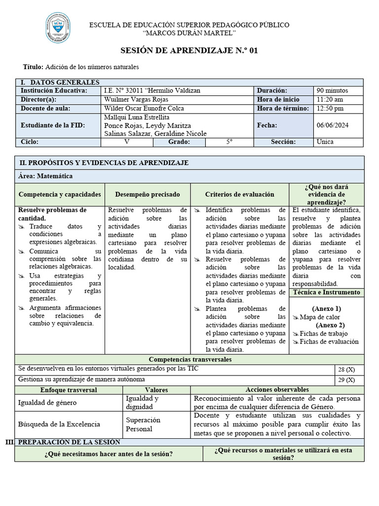 Sesión Matemática 5 Grado | PDF | Maestros | Evaluación