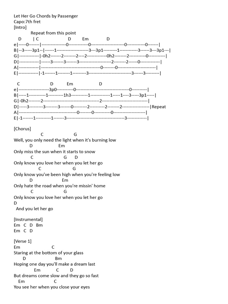 Let Her Go Chords by Passenger | PDF | Song Structure | Songs