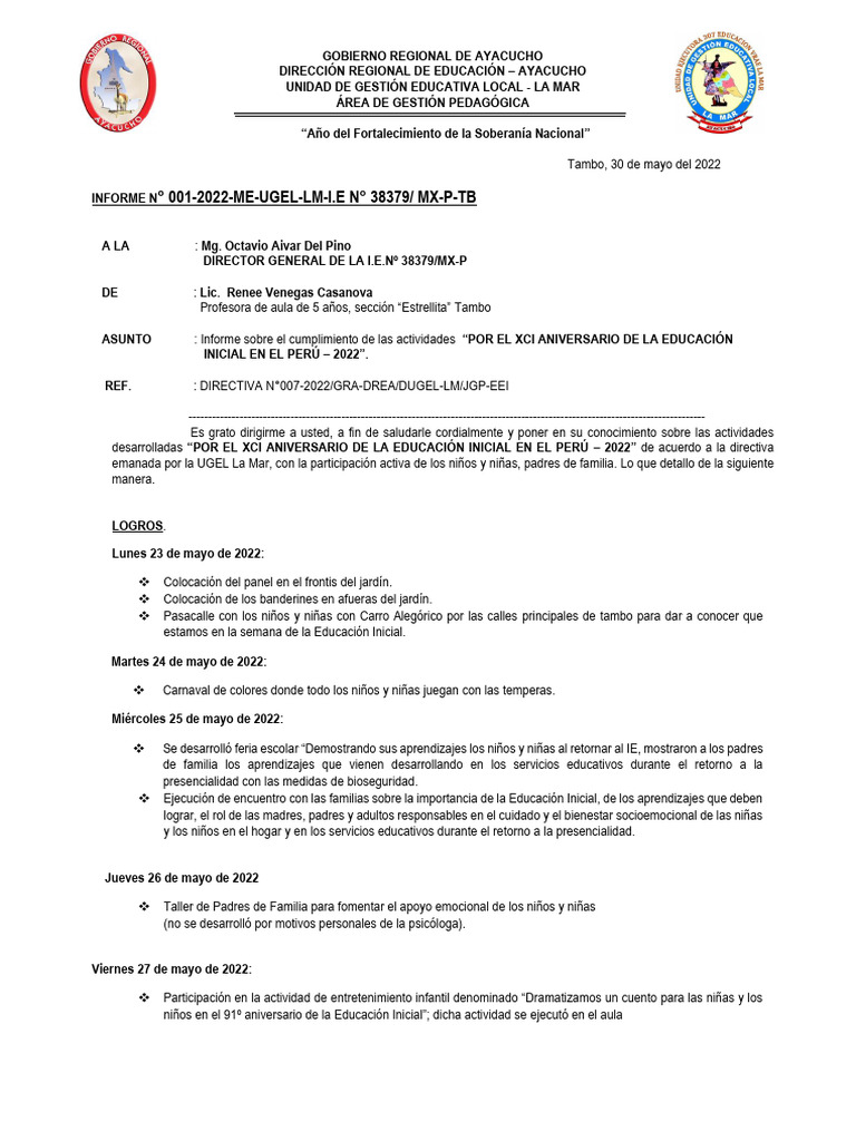 Informe EDUCACION INICIAL RENEE | PDF | Educación de la primera ...