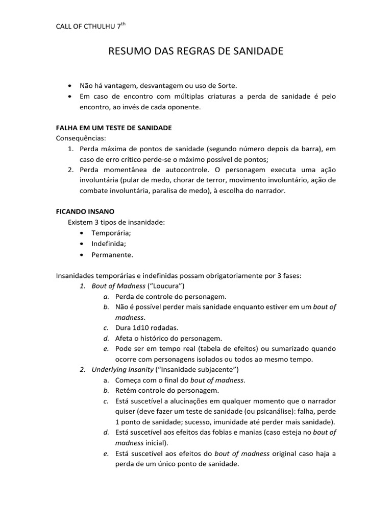 Resumo Regras de Sanidade | PDF