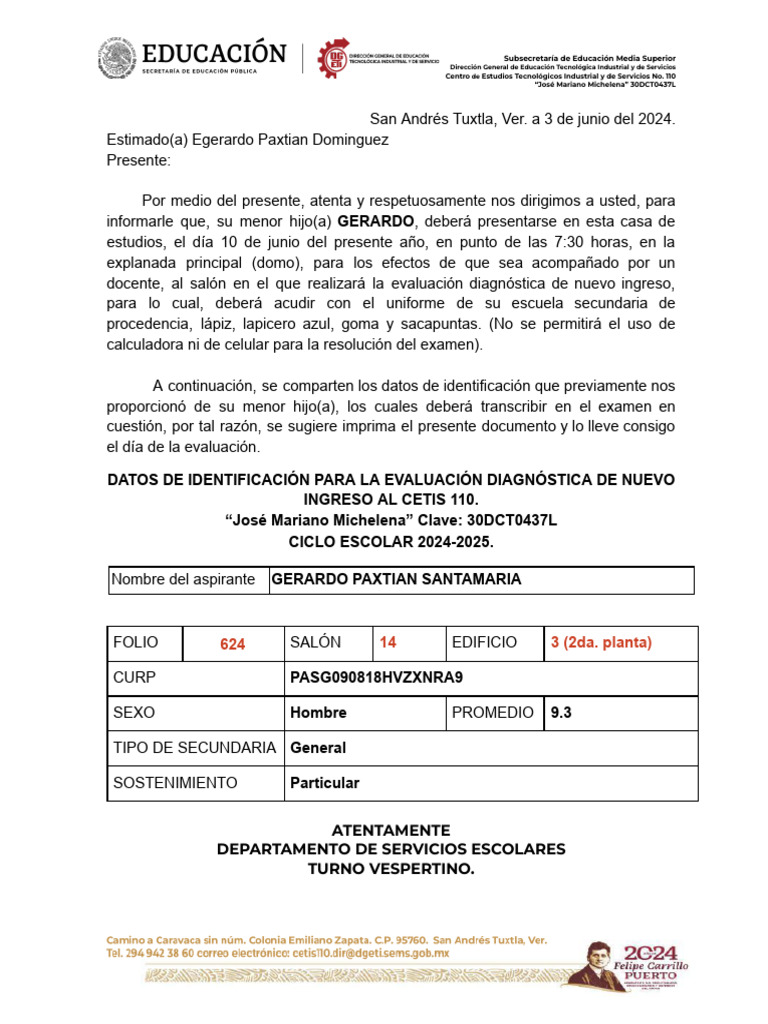 Identificación de Datos Nuevo Ingreso 2024-25 | PDF