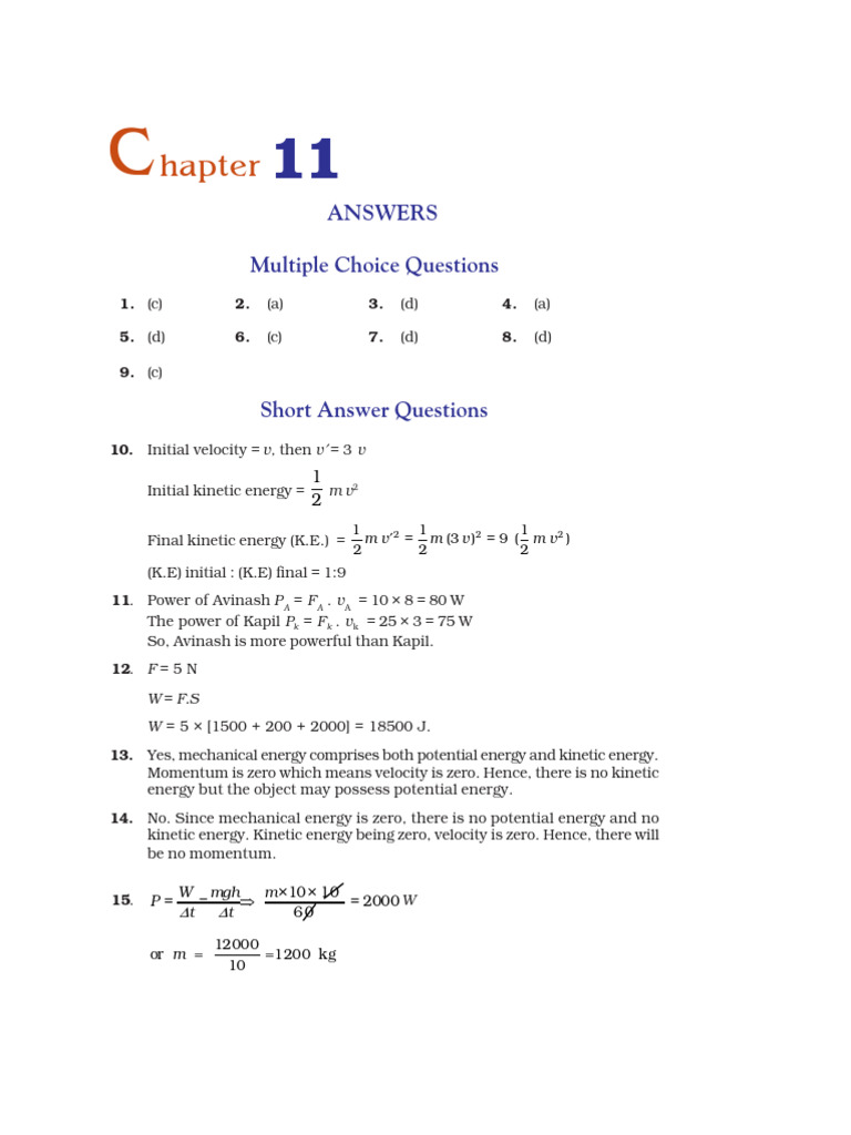 9 Science Exemplar Chapter 11 Answer | PDF | Watt | Kinetic Energy