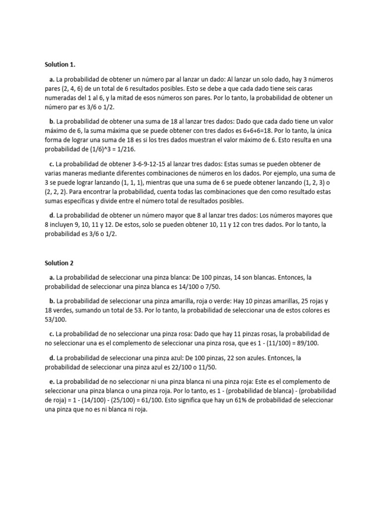 Probabilidades en Dados y Pinzas | PDF | Probabilidad | Dado
