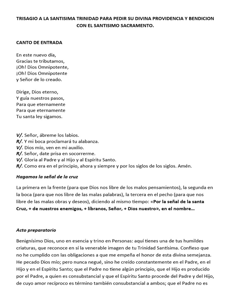 TRISAGIO A LA SANTISIMA TRINIDAD PARA PEDIR SU DIVINA PROVIDENCIA Y ... TRISAGIO A LA SANTISIMA TRINIDAD PARA PEDIR SU DIVINA PROVIDENCIA Y ...