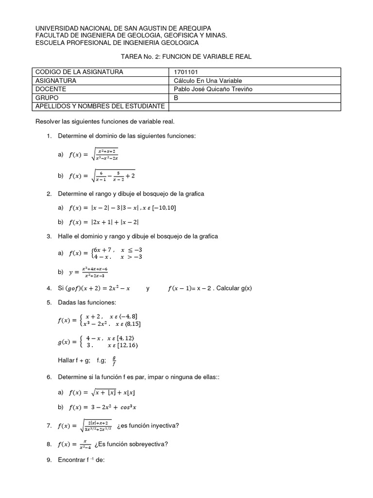 4.2 TAREA No. 2 FUNCION DE VARIABLE REAL | Descargar gratis PDF | Análisis matemático | Matemáticas