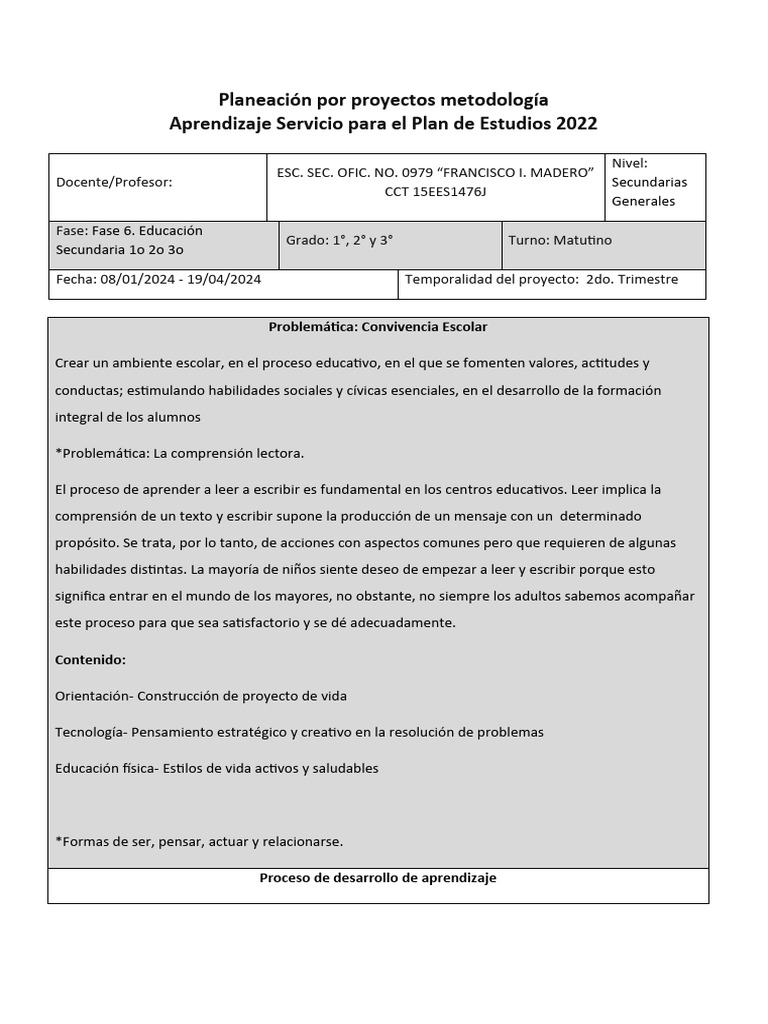 Planeación Por Proyectos Metodología Aprendizaje Servicio para El Plan de Estudios 2022 | PDF ...