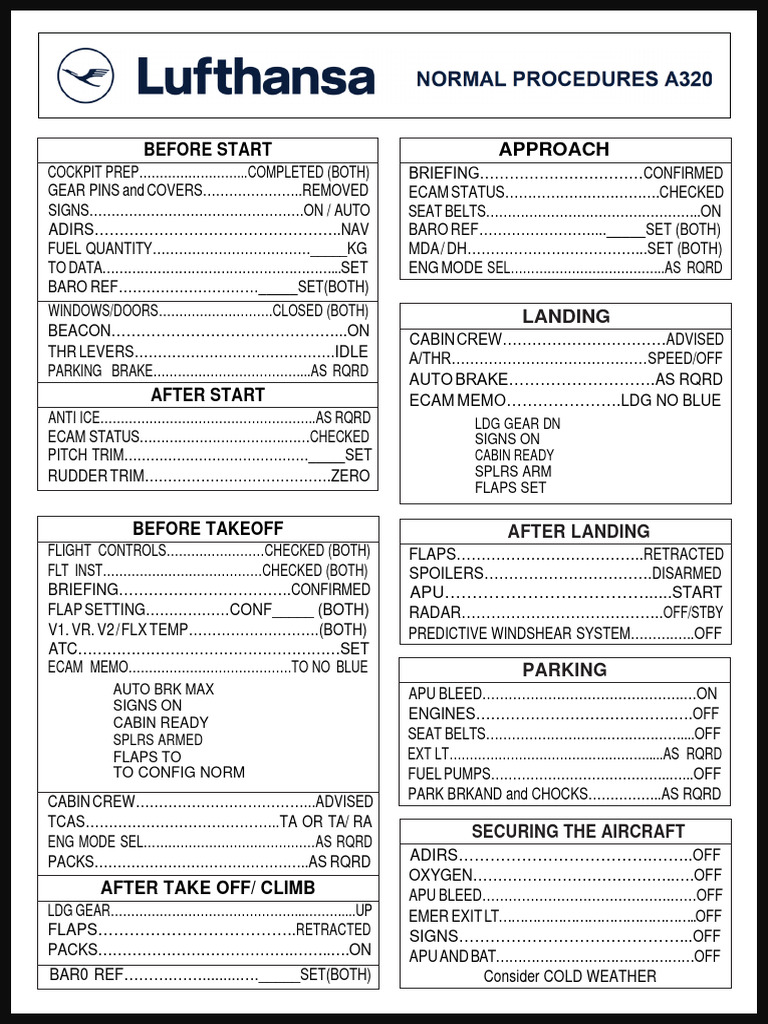 01 Normal Procedures Lufthansa A320 | PDF | Aeronautics | Civil Aircraft