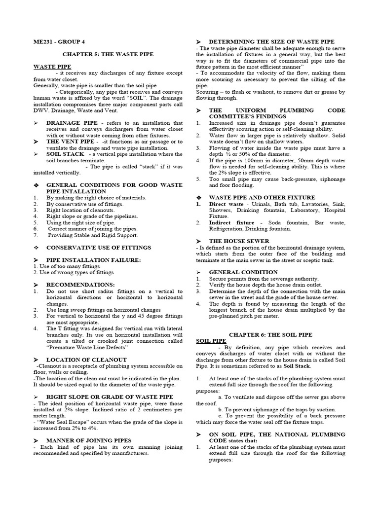 Me231c G4 Handouts | PDF | Plumbing | Environmental Engineering