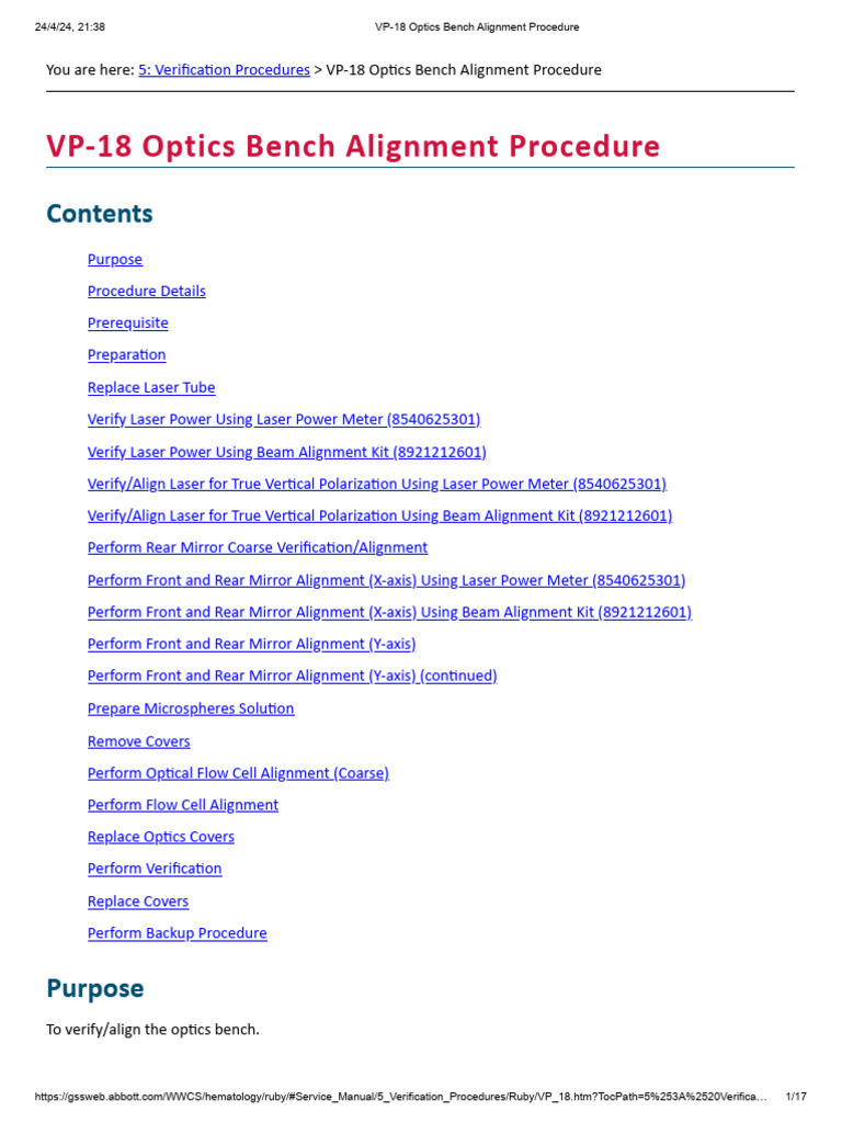 VP-18 Optics Bench Alignment Procedure | PDF | Laser | Optics