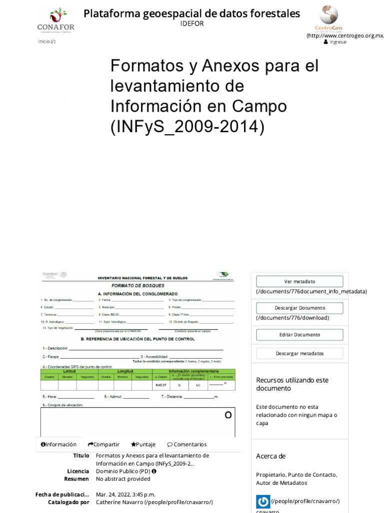 Formatos y Anexos para El Levantamiento de Información en Campo (INFyS - 2009-2014) - Idefor ...