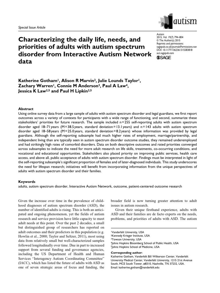 Characterizing The Daily Life Needs And Priorities Of Adults With