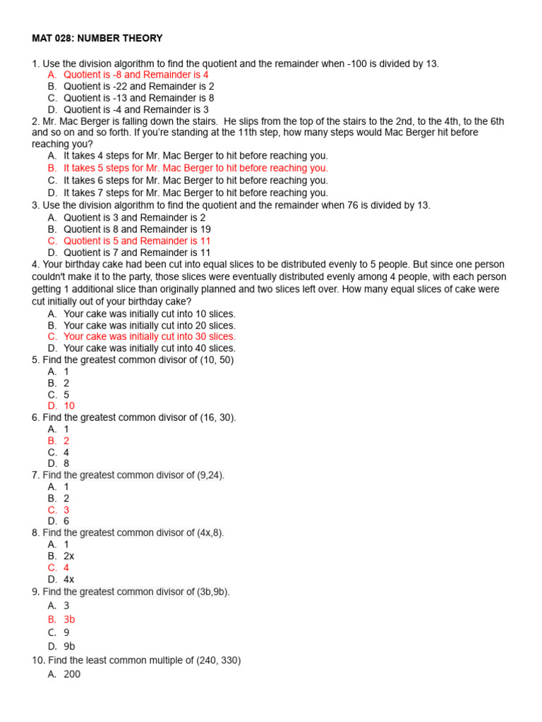 MAT 028-NUMBER THEORY | Download Free PDF | Mathematical Objects ...