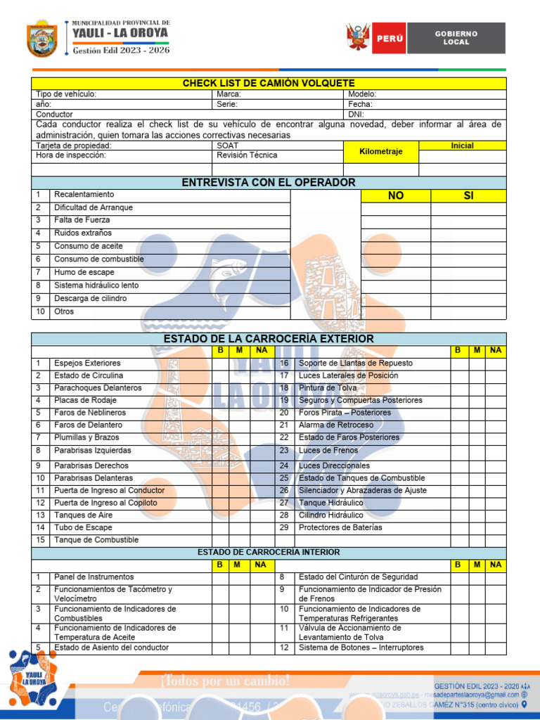 Check List de Camión Volquete | Descargar gratis PDF | Camión | Tanques