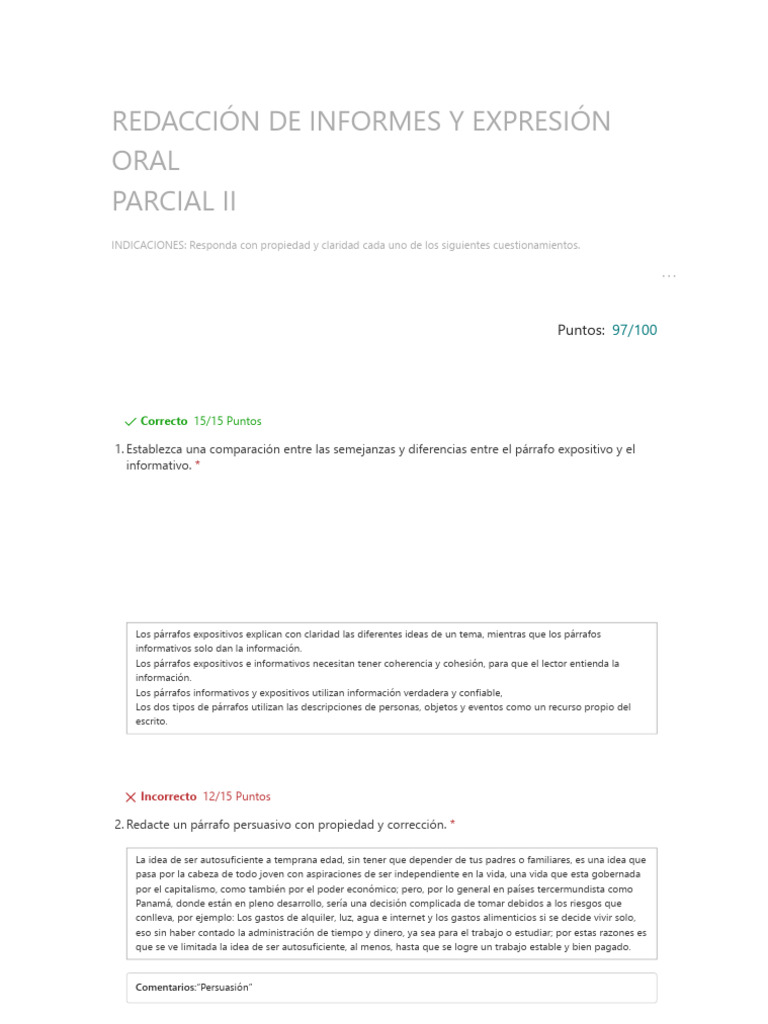 Redacción de Informes y Expresión Oral Parcial II | PDF