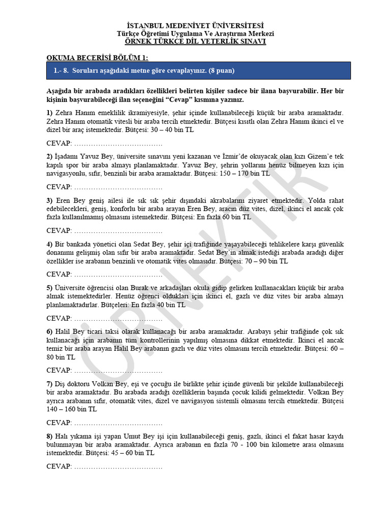 Tdys Ornek Sinavi | PDF