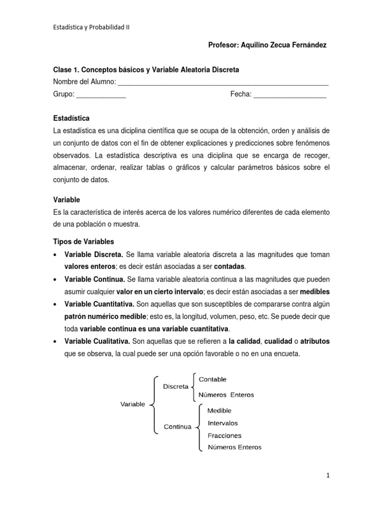 Clase 1. Conceptos Básicos y Variable Aleatoria Discreta | PDF | Teoría de probabilidad ...
