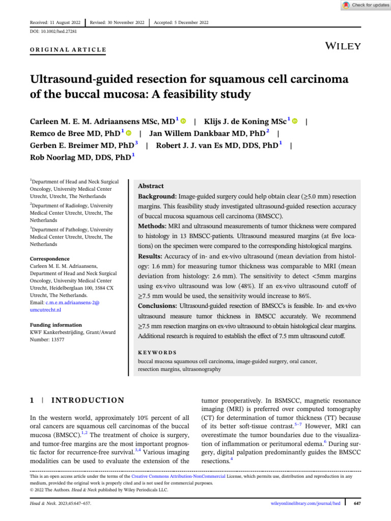 Head Neck - 2022 - Adriaansens - Ultrasound‐guided resection for ...