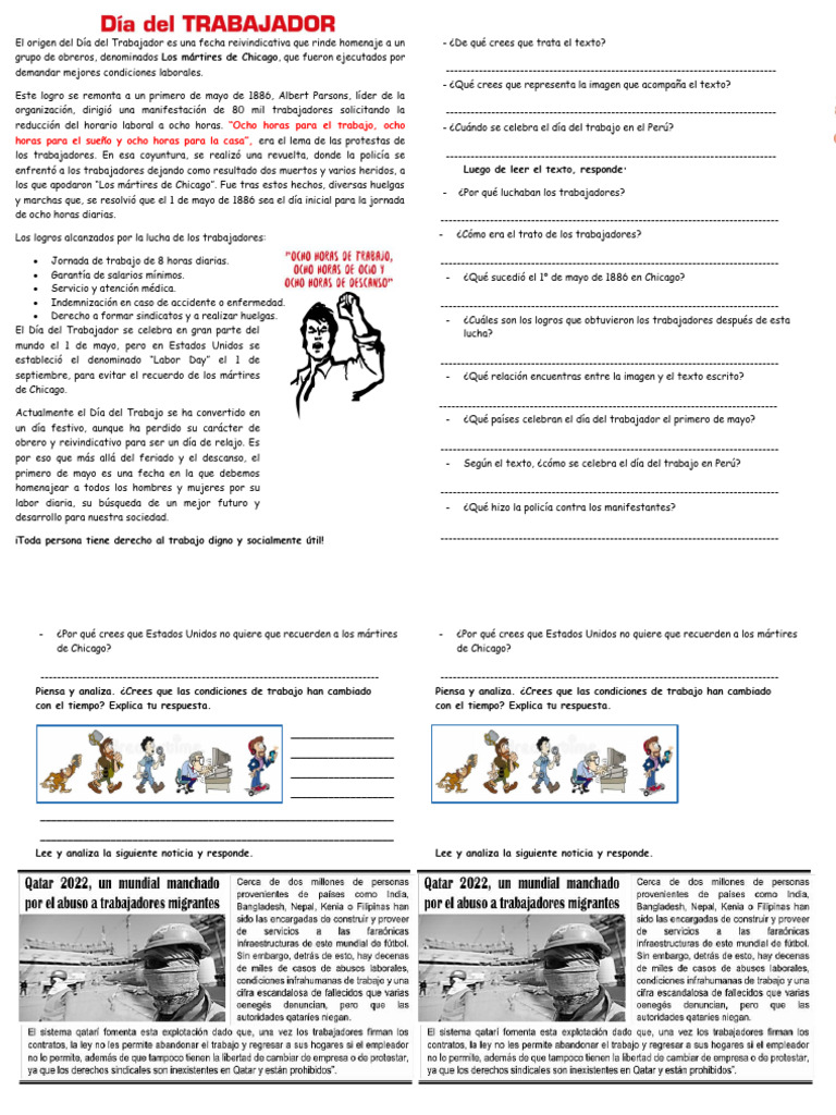 Ficha-Fecha Cívica-Leemos Sobre El Día Del Trabajo-Jezabel Camargo ...