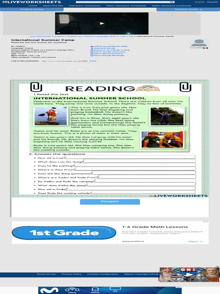 International Summer Camp Worksheet | PDF