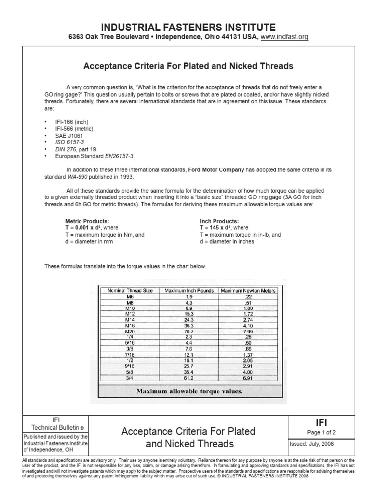 Acceptance Criteria For Plated and Nicked Threads | PDF | Screw