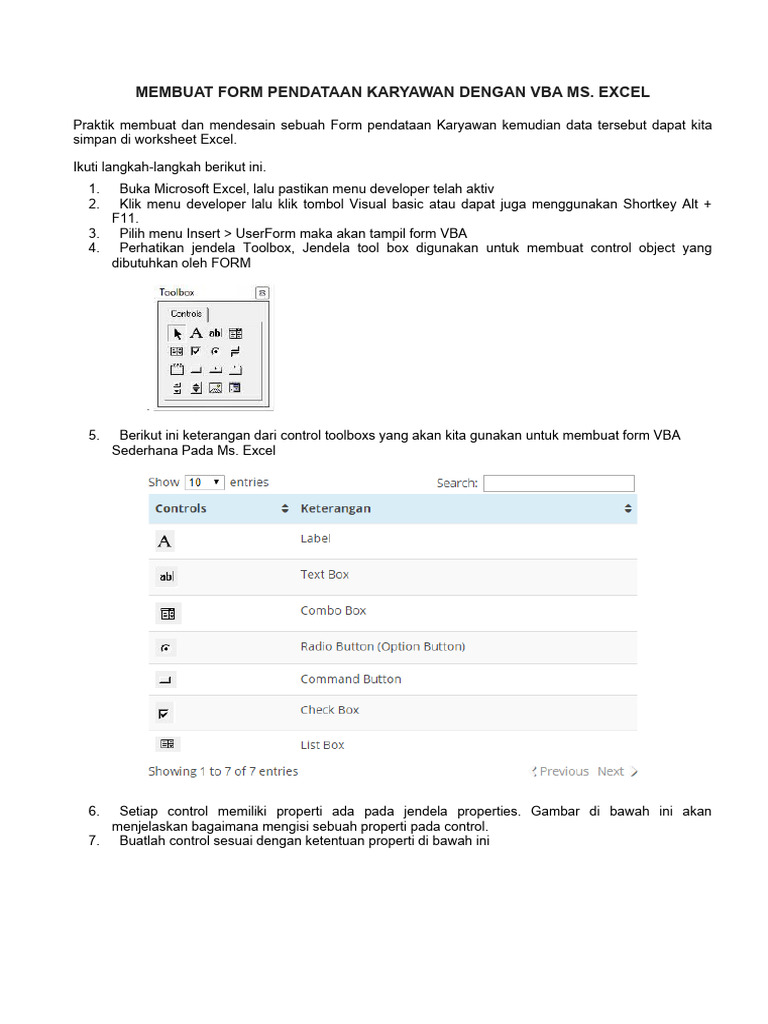 Membuat Form Pendataan Karyawan Dengan Vba Ms | PDF