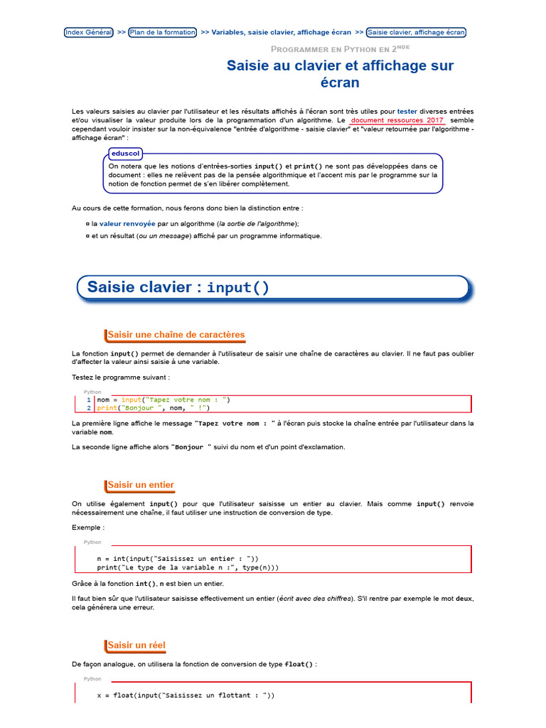 10-Formation UPO - Python Pour La Classe de Seconde | PDF | Python ...