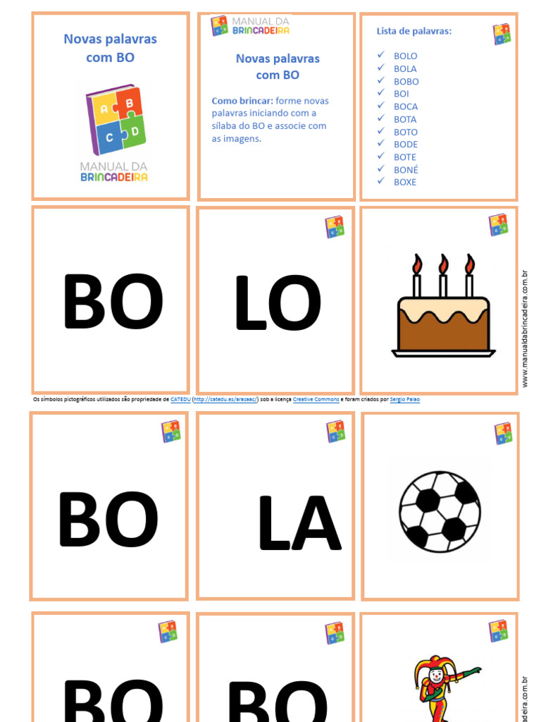Palavras com BO para Brincar | PDF | Creative Commons | Conteúdo livre