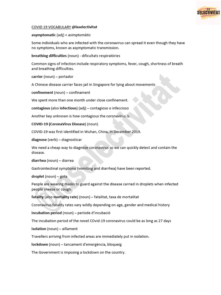 Covid 19 Vocabulary | PDF | Infection | Epidemics