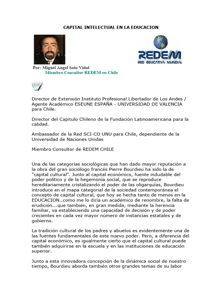 Capital Intelectual en La Educacion Redem Chile Masv | PDF | Desempleo | Psicología industrial y ...