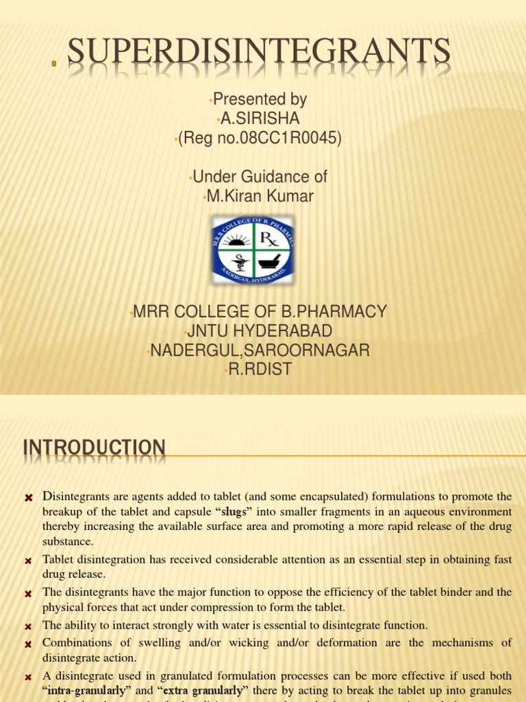Super Disintegrants | PDF | Tablet (Pharmacy) | Pharmaceutical Formulation