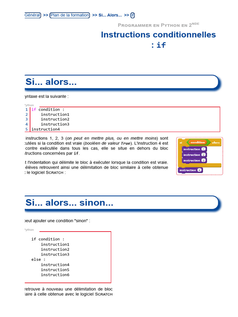 27-Instructions Conditionnelles If - Formation UPO - Python en Classe de Seconde | PDF