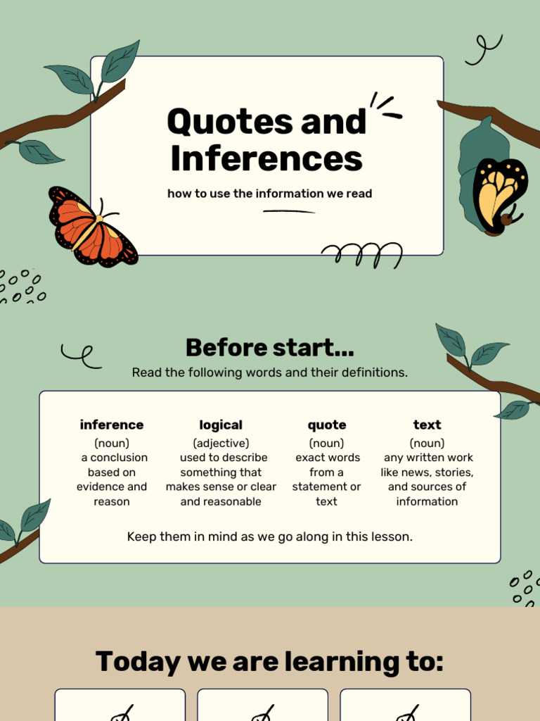 Quotes and Inferences Education Presentation in Green Brown Simple ...