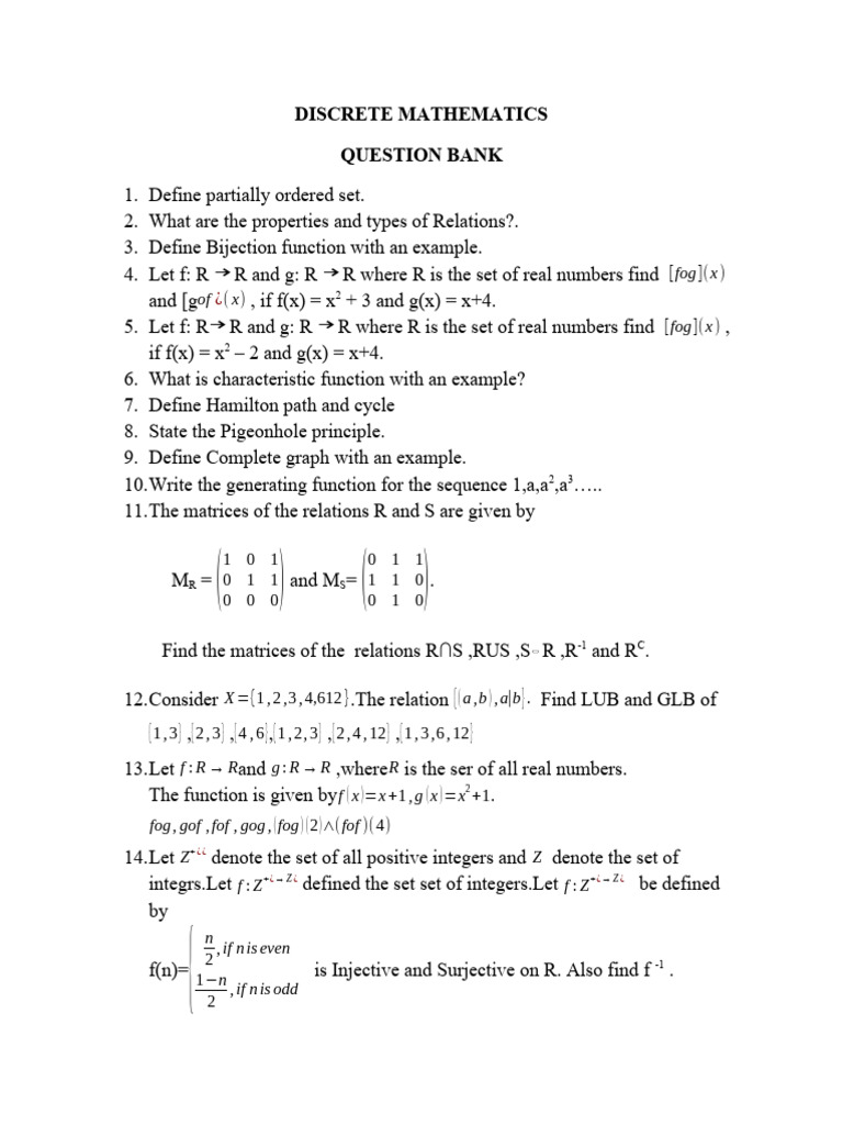 Discrete Mathematics QB | PDF | Function (Mathematics) | Mathematical Concepts