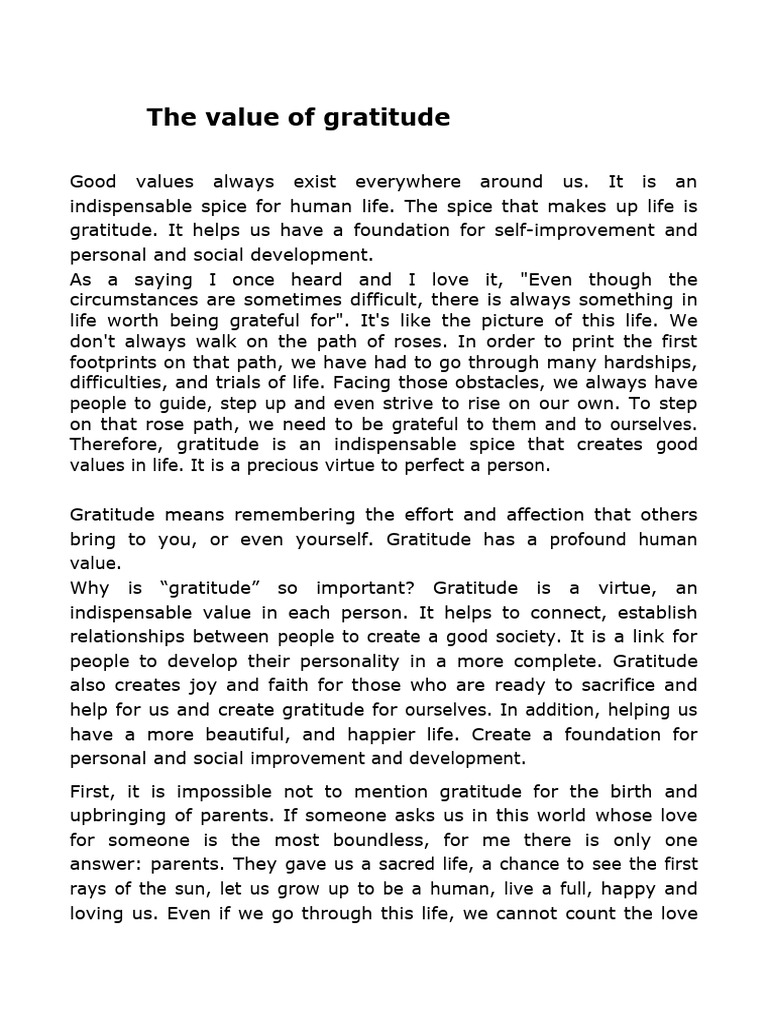 The Value of Gratitude | PDF | Gratitude