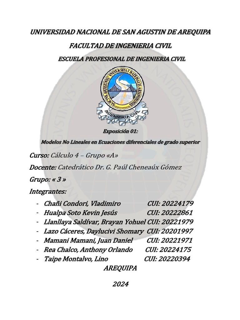 Modelos No Lineales Ecuaciones Diferenciales de Orden Superior ...