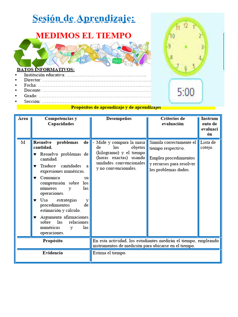3° Sesión Día 4 Mat Medimos El Tiempo | PDF | Evaluación