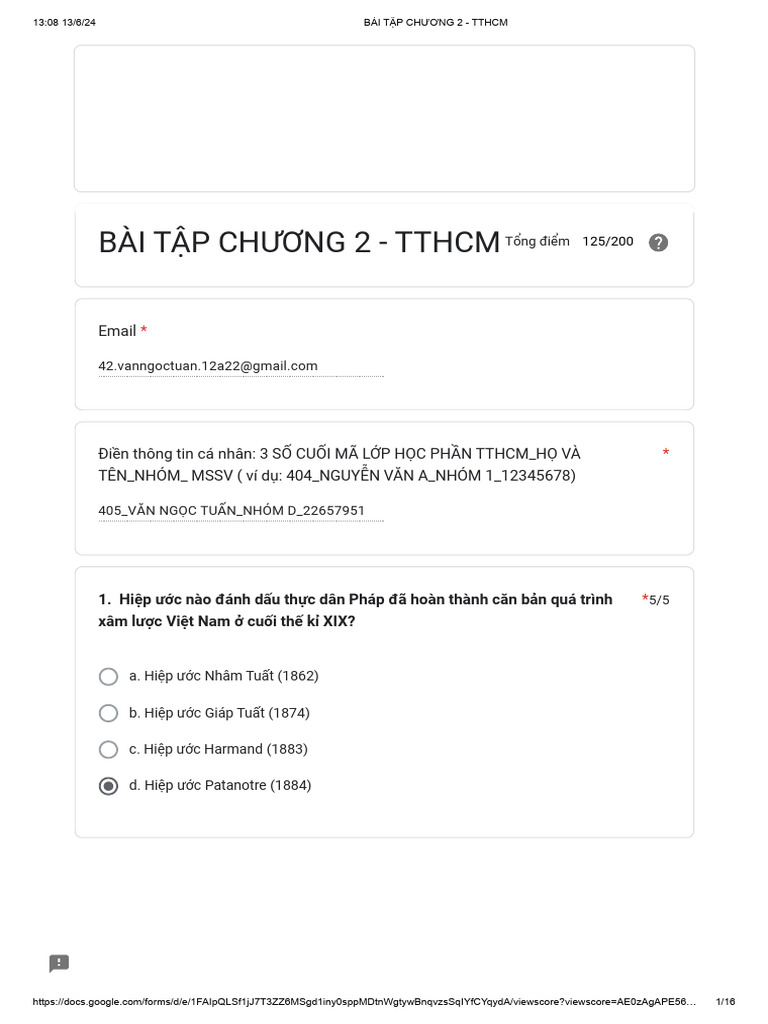 BÀI TẬP CHƯƠNG 2 - TTHCM | PDF