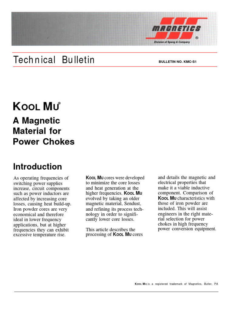 Kmc-s1 - Kool Mu Application Notes | PDF | Inductance | Inductor