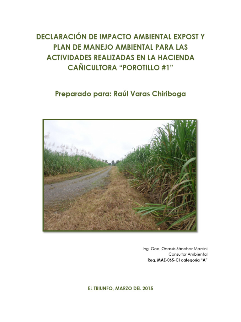 Declaración de Impacto Ambiental Expost y Plan de Manejo Ambiental para ...