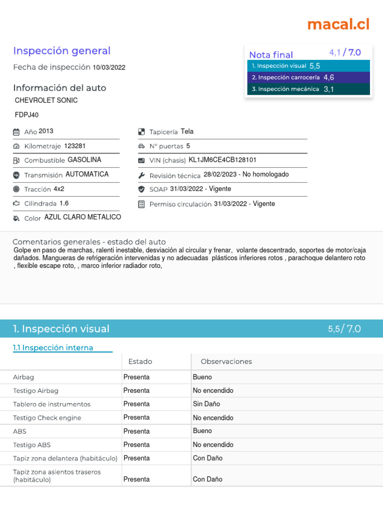 Inspeccion-Macal 3 | PDF | Tracción en las cuatro ruedas | Vehículo de motor