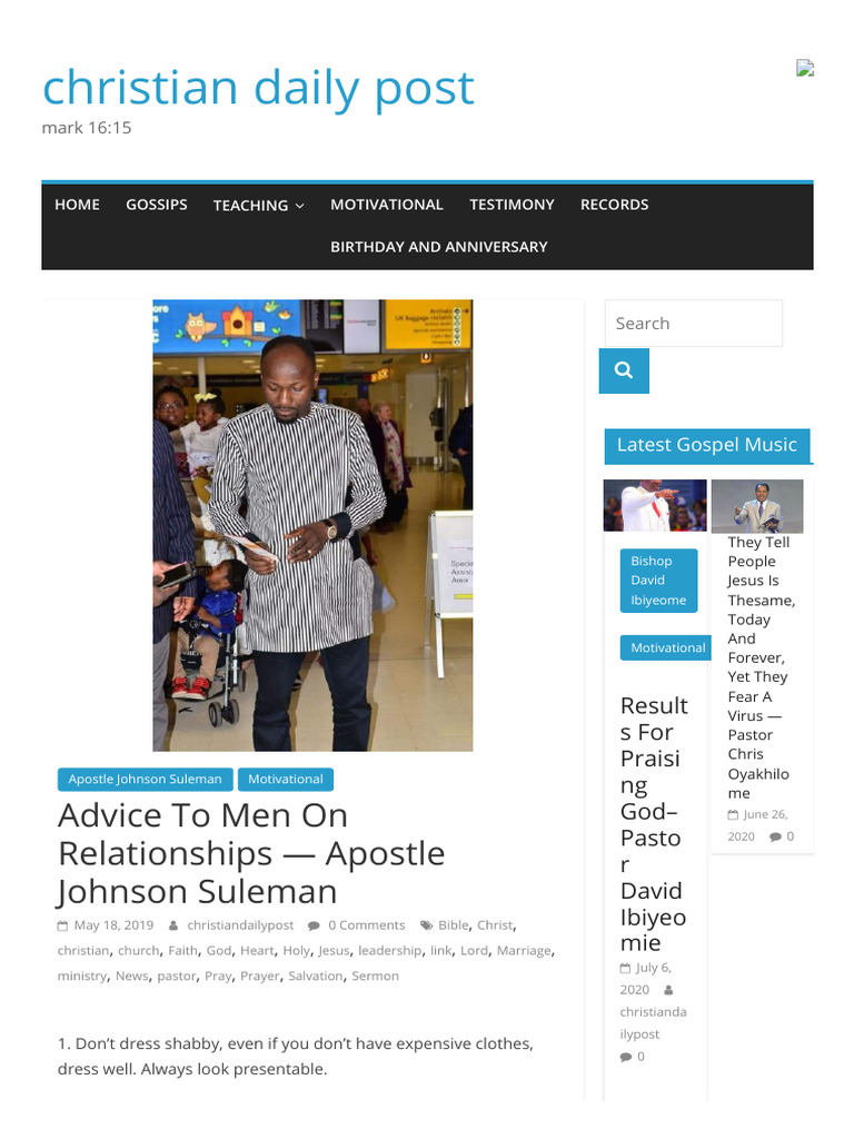 Advice To Men On Relationships - Apostle Johnson Suleman - Christian ...