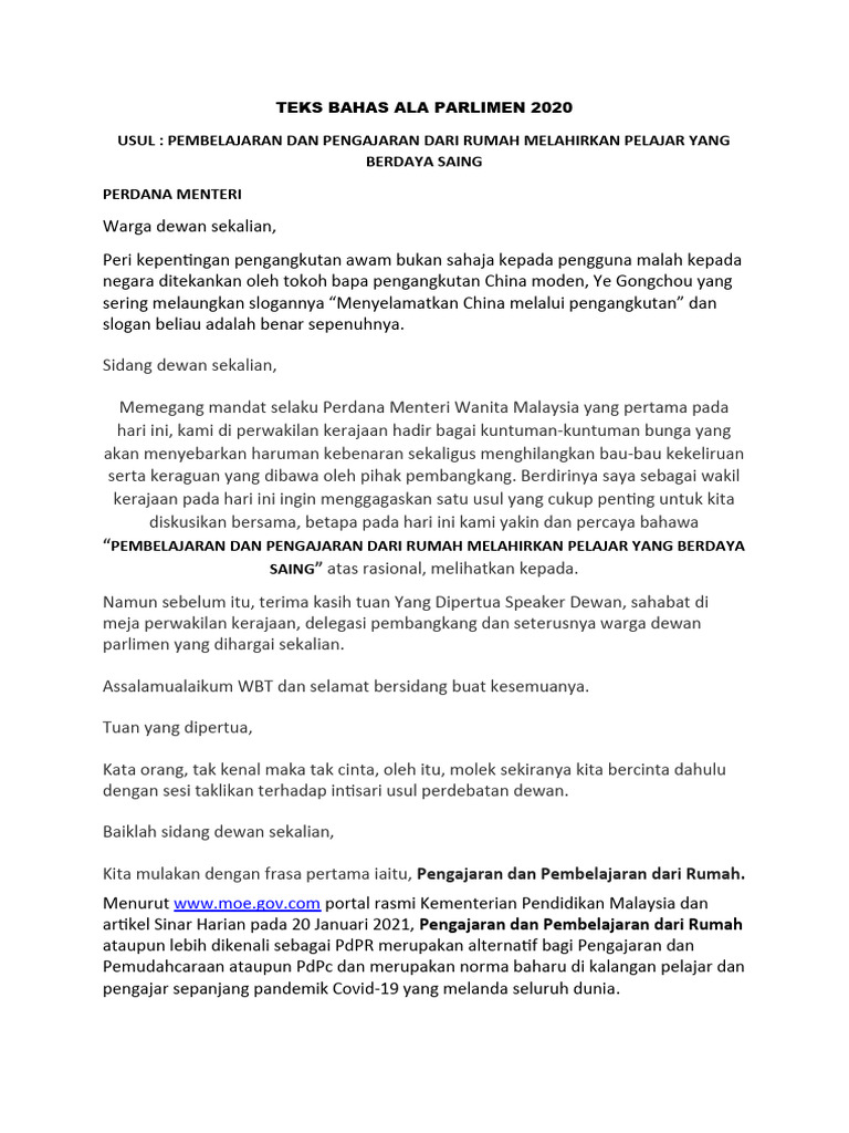 Teks Bahas Ala Parlimen 2021 (PM) | PDF | Ilmu Sosial